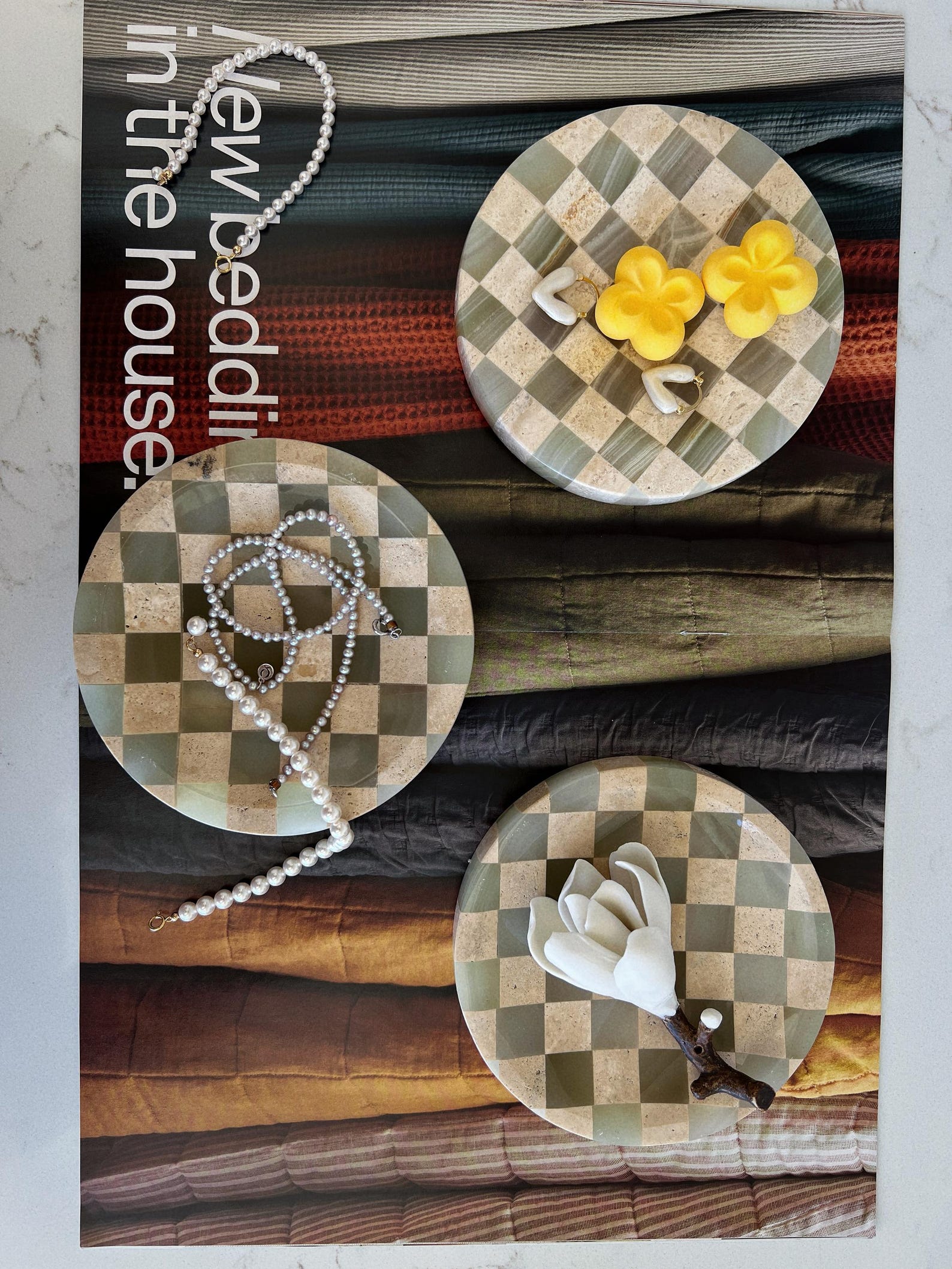 Checkered Marble Catchall ,travertine and Jade Onyx Round Vanity Tray ...