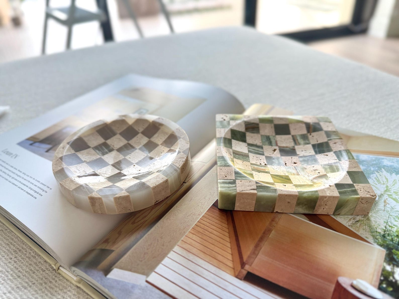 Checkered Marble Catchall ,travertine and Jade Onyx Round Vanity Tray ...