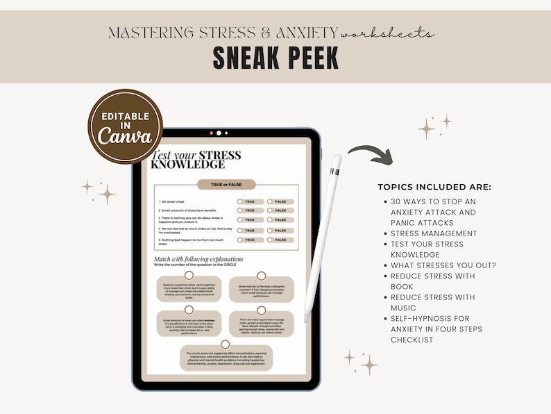 Printable Stress and Anxiety Worksheets, Done for You Course, Brandable ...