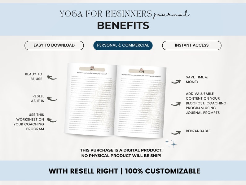 Printable Yoga and Meditation Journal With Prompts, Brandable Coaching ...