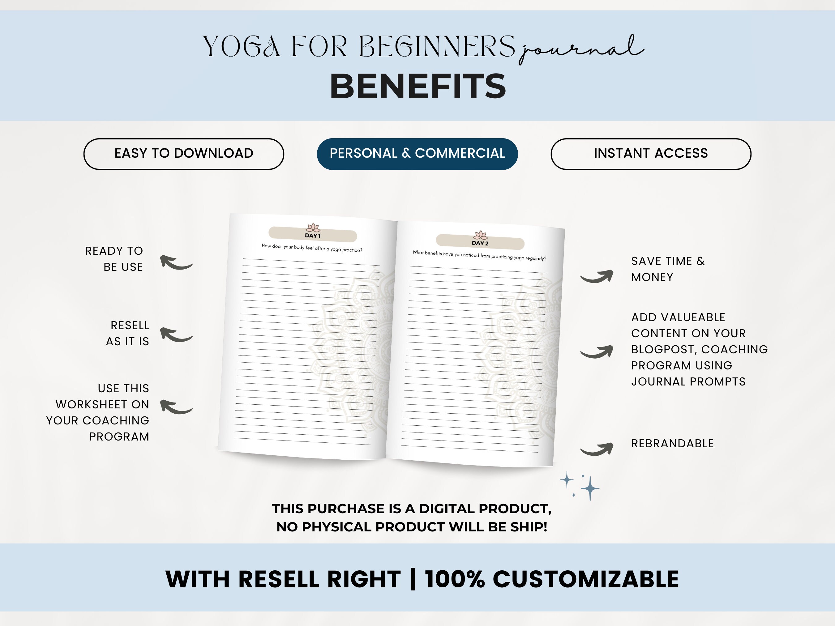 Printable Yoga and Meditation Journal With Prompts, Brandable Coaching ...