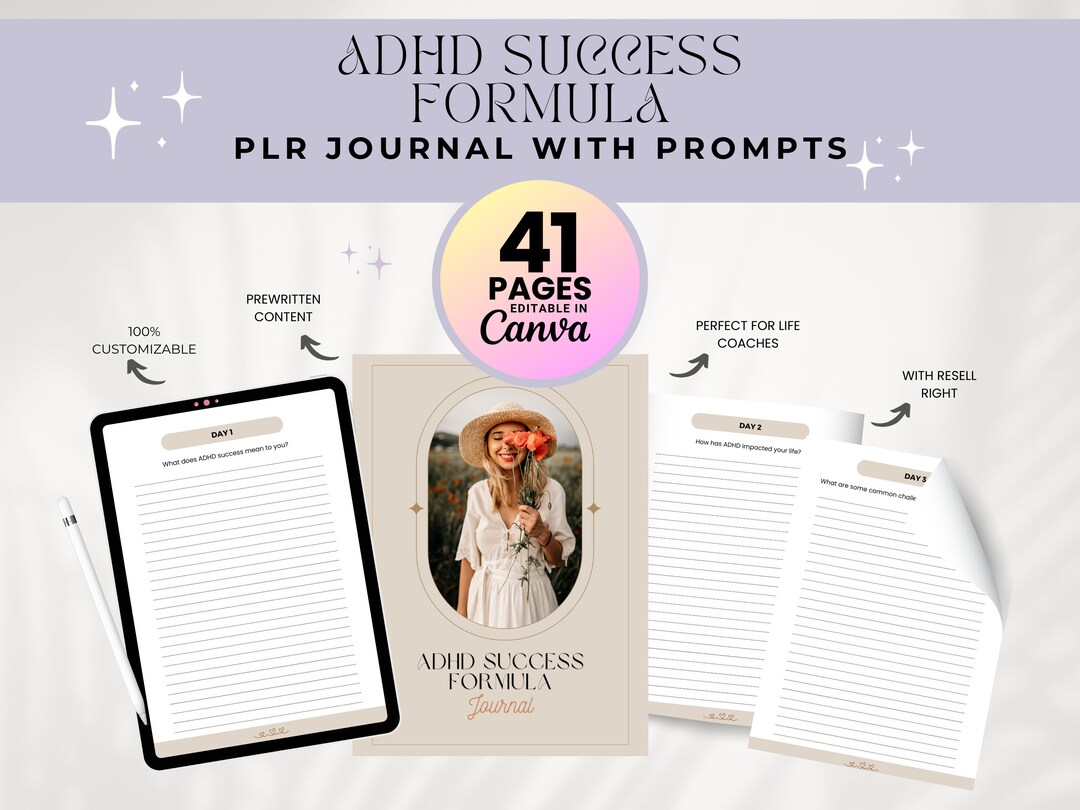 Printable ADHD Journal, PLR Life Coaching Program, Journal With Prompts ...