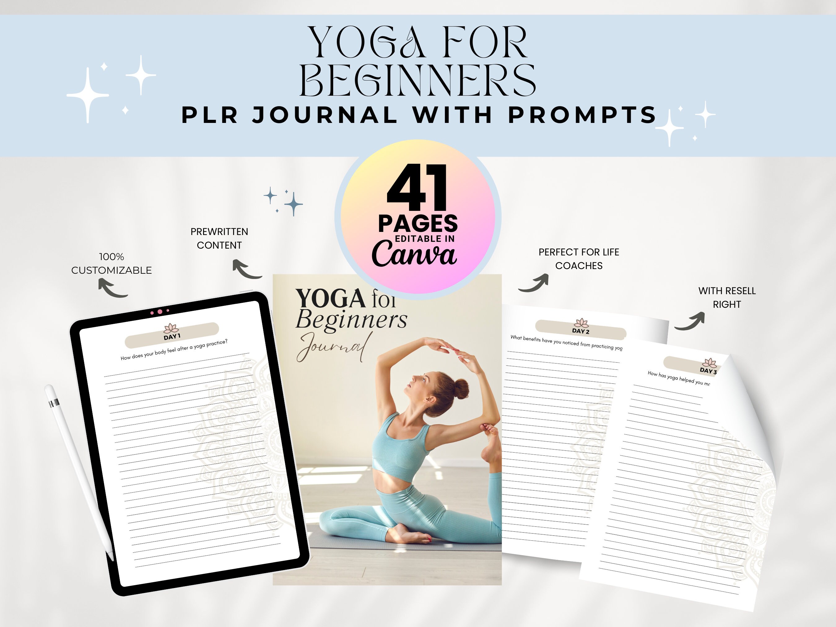 Printable Yoga and Meditation Journal With Prompts, Brandable Coaching ...