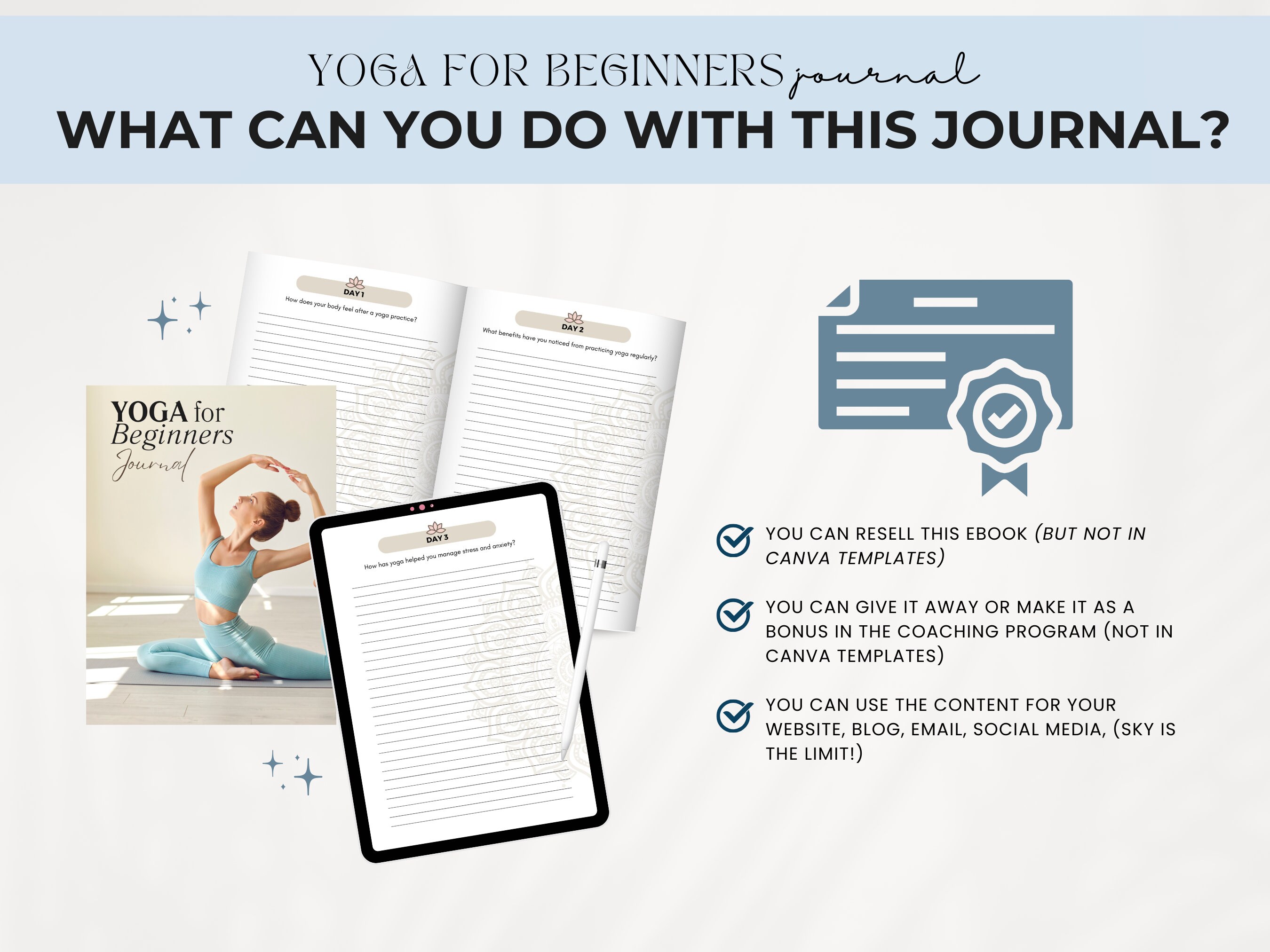 Printable Yoga and Meditation Journal With Prompts, Brandable Coaching ...