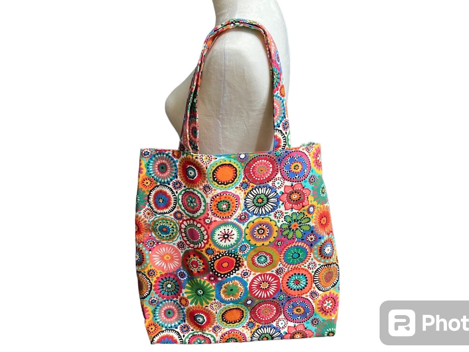 Handcrafted Large Mulicolored Red Tote Bag With Pockets and Lining, and ...