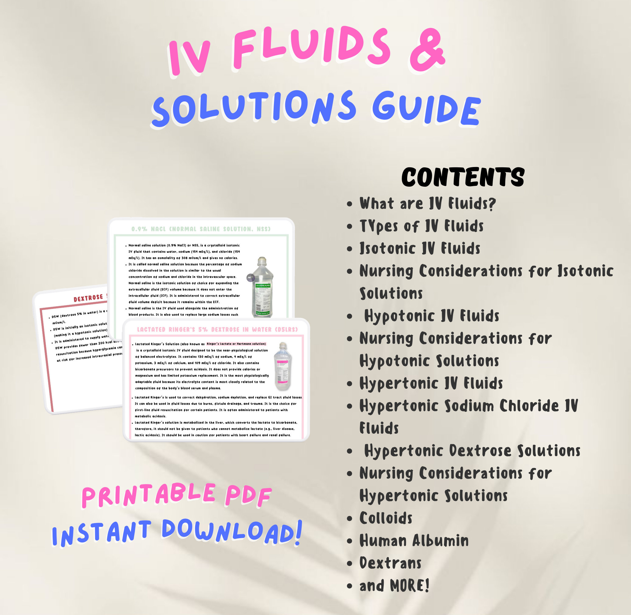 IV Fluids & Solutions Guide Pharmacology Cheat Sheet Pharmacy School ...