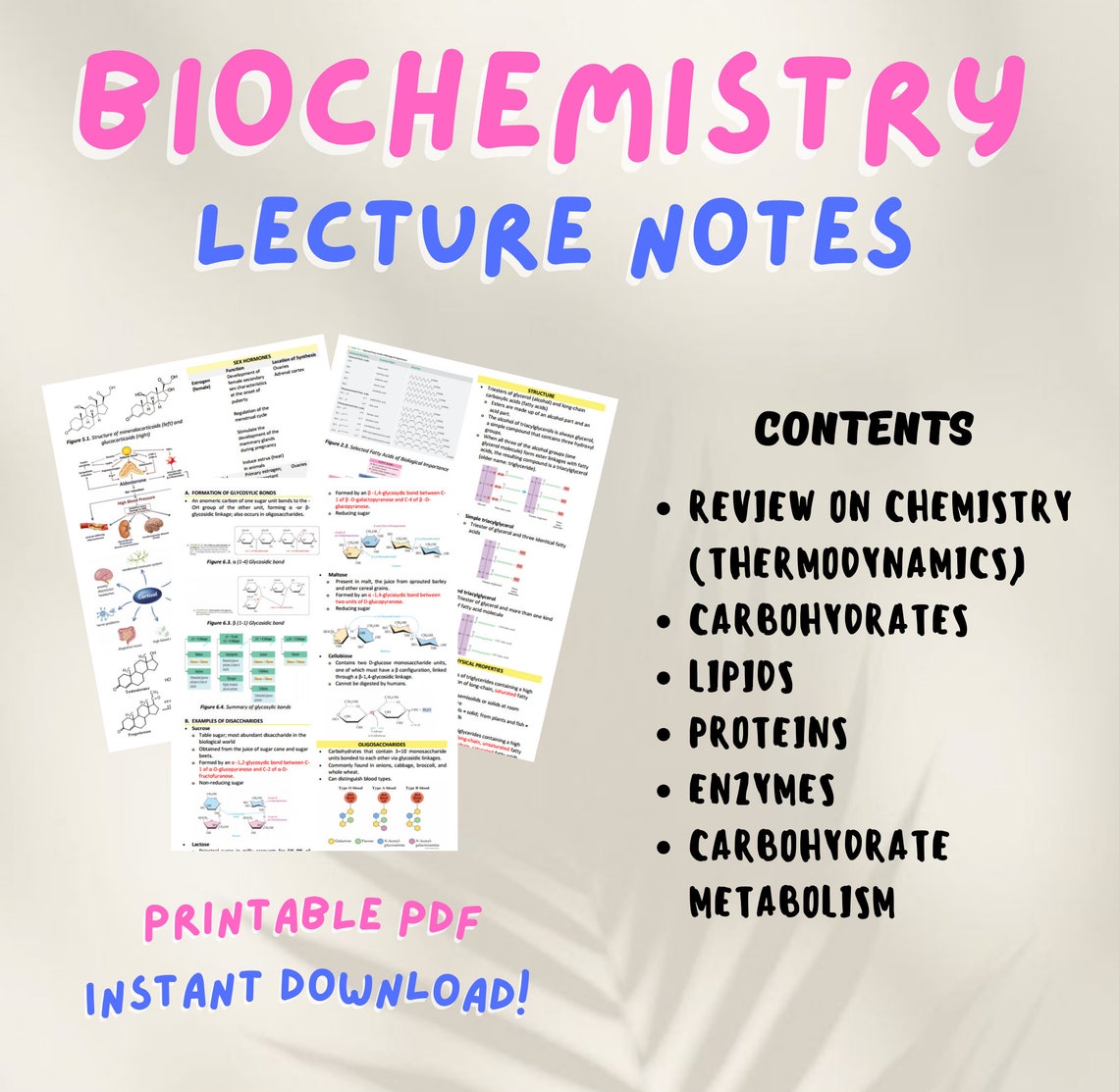 Biochemistry Lecture Notes: Medical Technology Study Guide Printable ...