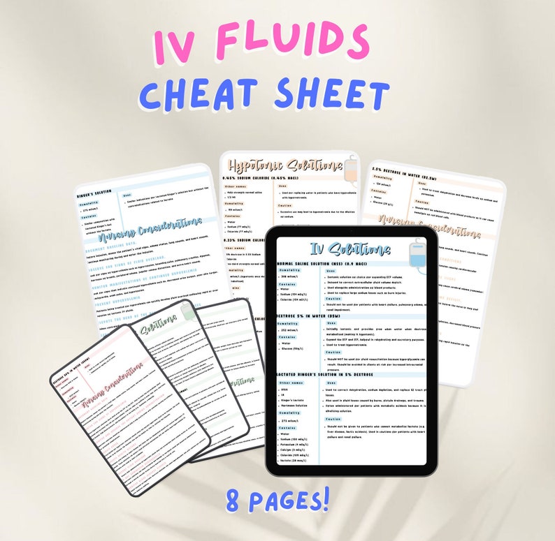 IV Fluids Cheat Sheet IV Solutions Hypotonic Hypertonic and Colloid ...