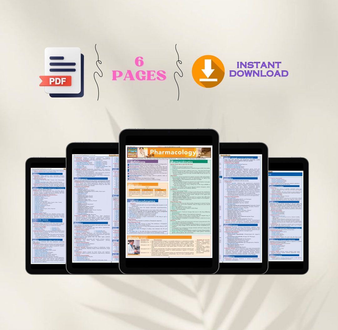 Pharmacology Quick Reference Guide Nursing School Study Guide Printable ...