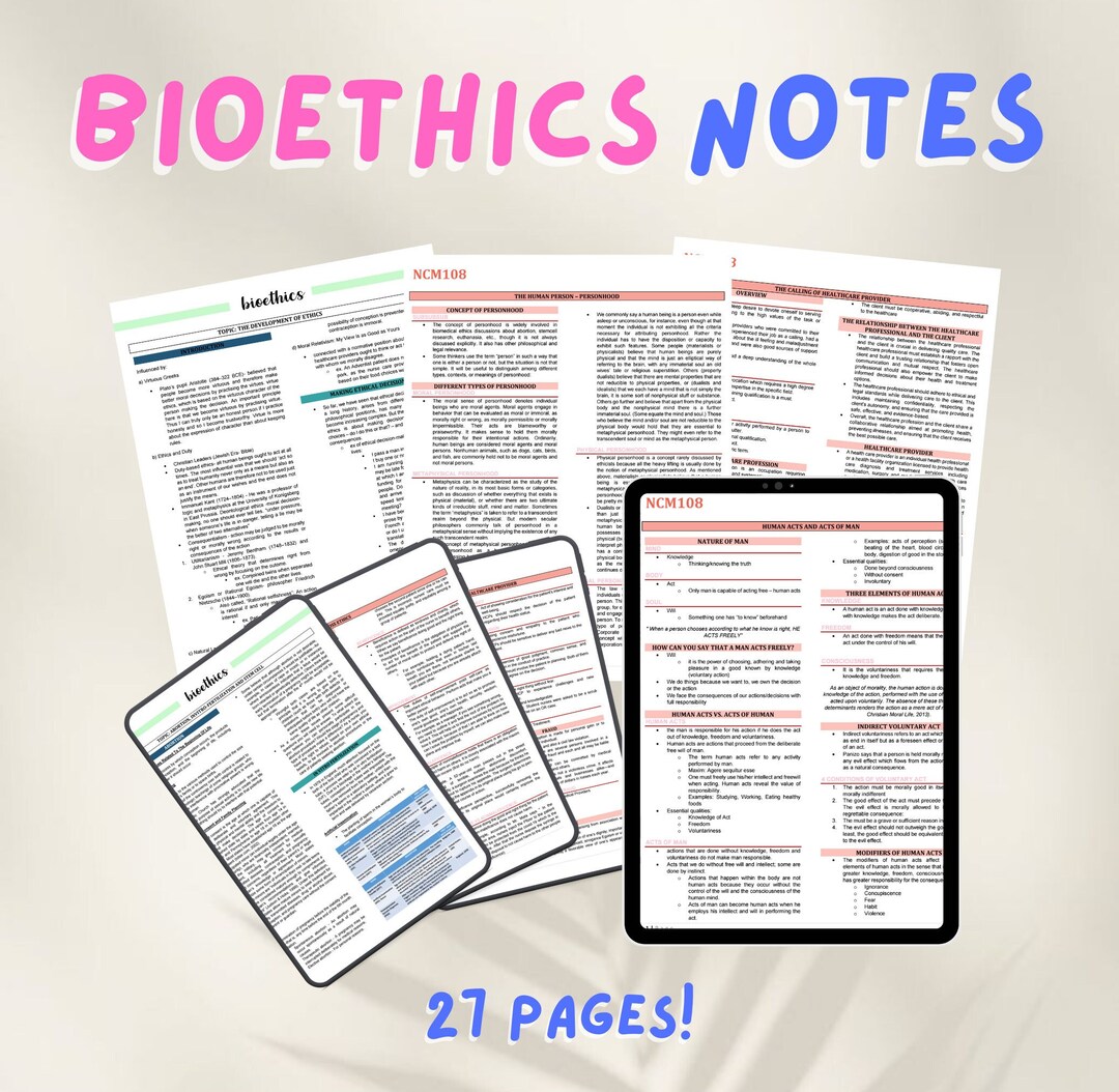 Bioethics Notes Printable Summary of Medical Notes Nursing Notes Nurse ...