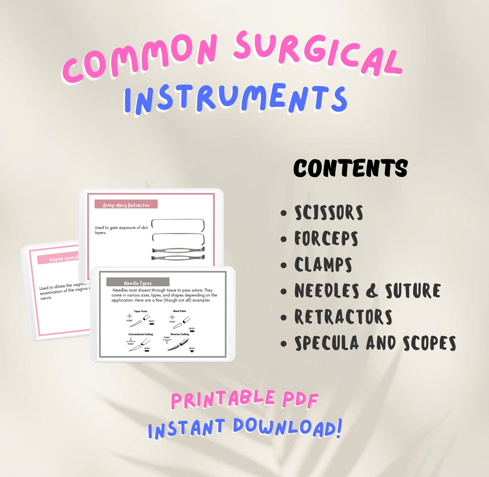 Common Surgical Instruments Flashcards | Study Guide for Nursing & Med Students | Printable PDF ...