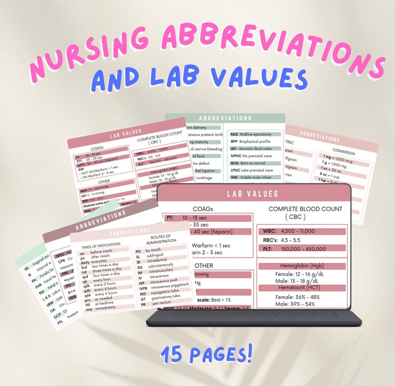 Nursing Abbreviations and Lab Values Nursing Study Sheet Nursing Notes ...