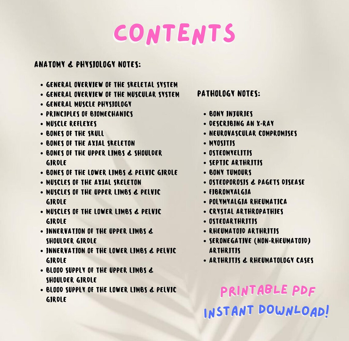 Musculoskeletal System Notes of Anatomy, Physiology, Pathophysiology ...