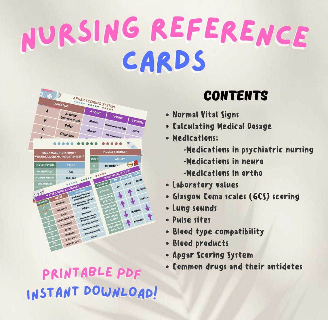 Nursing Reference Flashcards: Study Guide & Nurse Essentials (digital Download) - Etsy