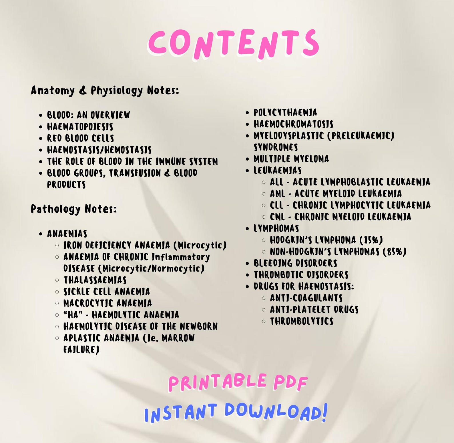 Clinical Hematology Notes | Anatomy, Physiology & Pathology Study Guide ...