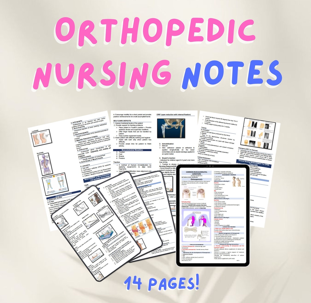 Orthopedic Nursing Notes Printable Summary of Medical Notes Nursing ...