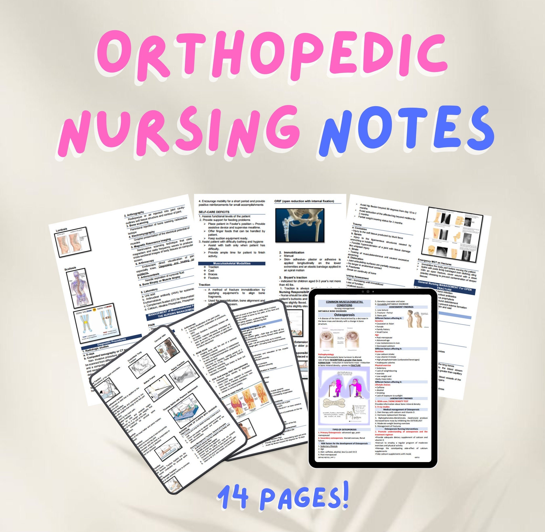 Orthopedic Nursing Notes Printable Summary of Medical Notes Nursing ...