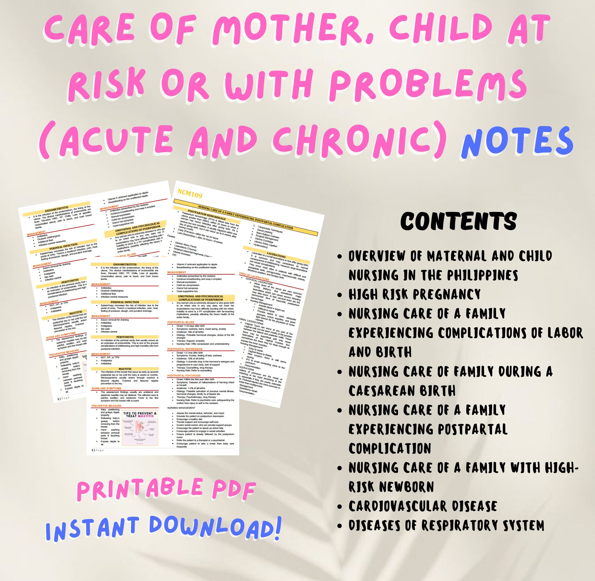 Maternal & Child Notes | Care of Mother, Child at Risk or With Problems ...