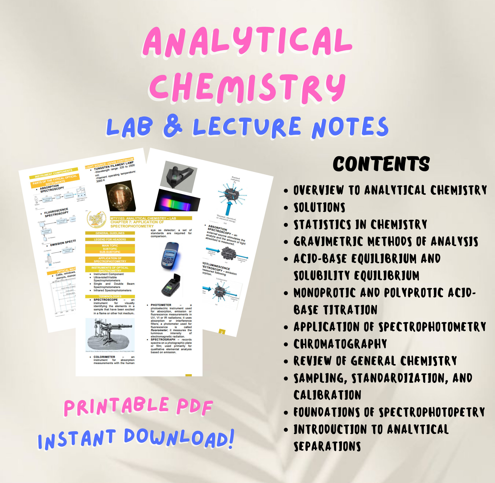 Analytical Chemistry Lab & Lecture Notes Medical Technology Notes ...