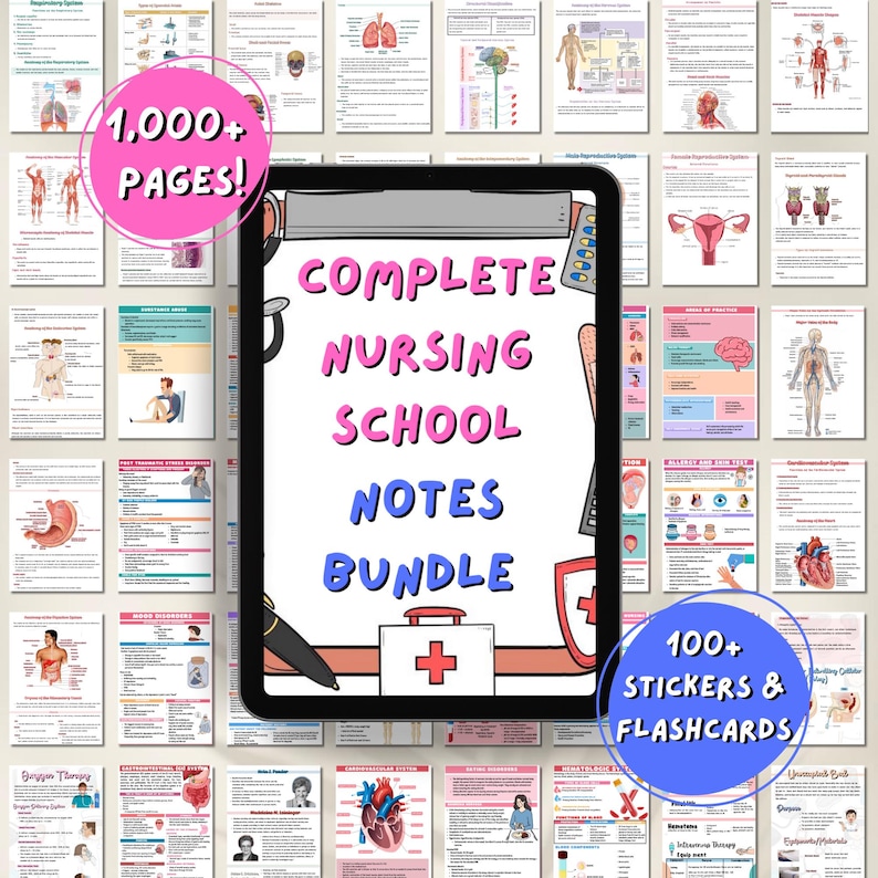 Nursing School Notes Bundle | 1000+ Pages Study Guide for Nursing & Med ...