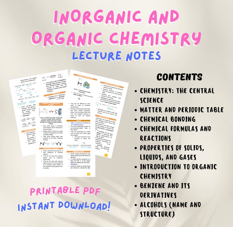 Chemistry Lecture Notes | Inorganic & Organic Study Guide for Medtech ...