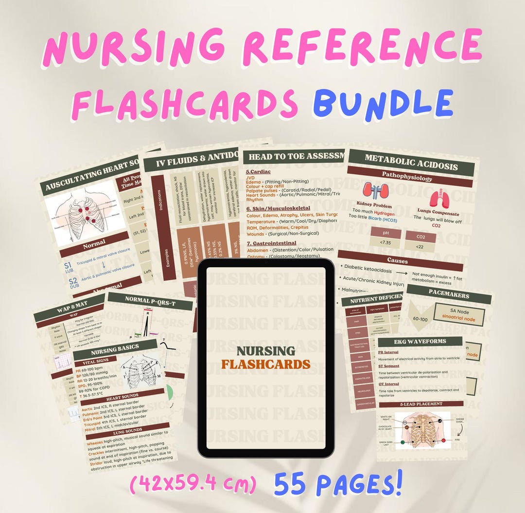 Nursing Reference Flashcards Bundle Printable Flashcards Nursing Notes ...
