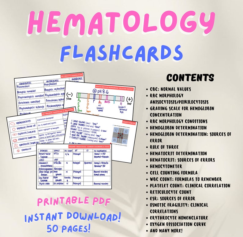 Hematology 1 - Lab & Lecture Notes With Flashcards: Medtech Study Guide ...