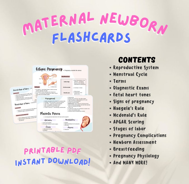 Maternal Newborn Printable Flashcards OB & Maternity Mother Baby Nurse ...