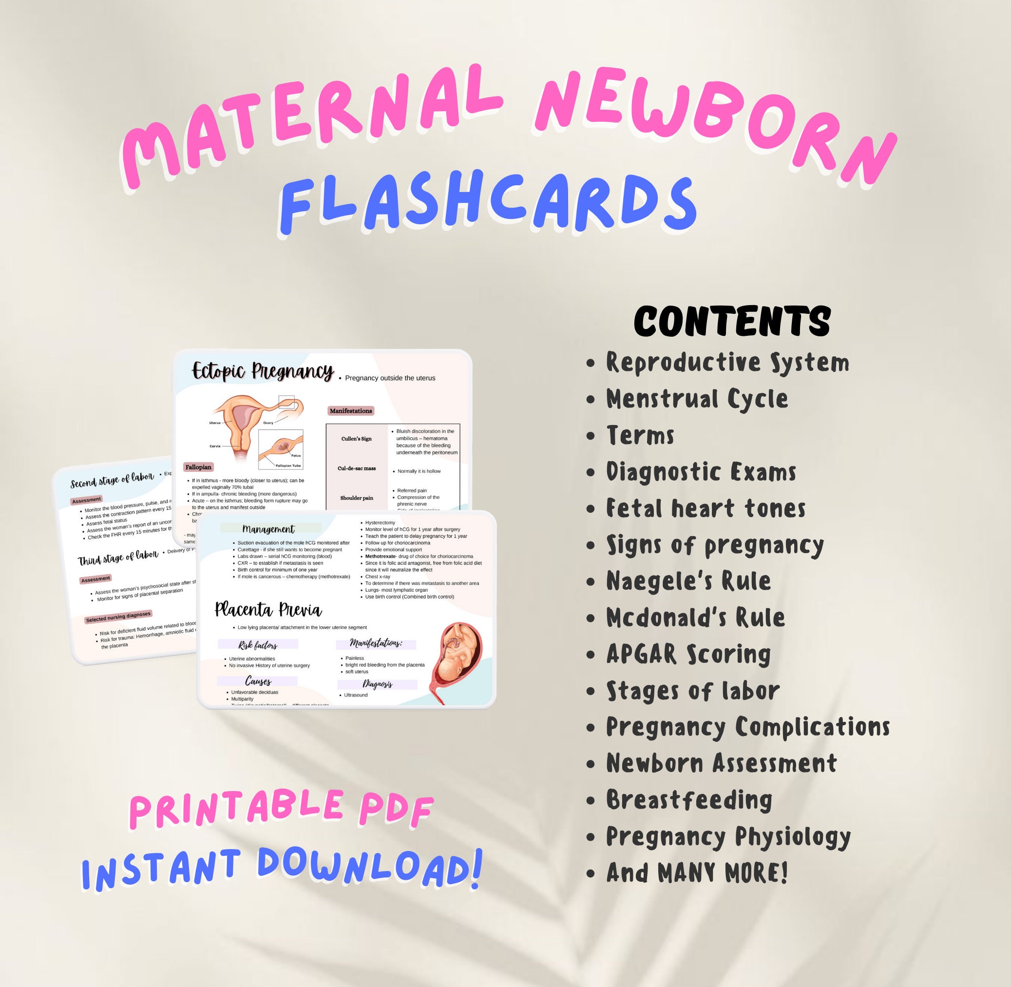 Maternal Newborn Printable Flashcards OB & Maternity Mother Baby Nurse ...