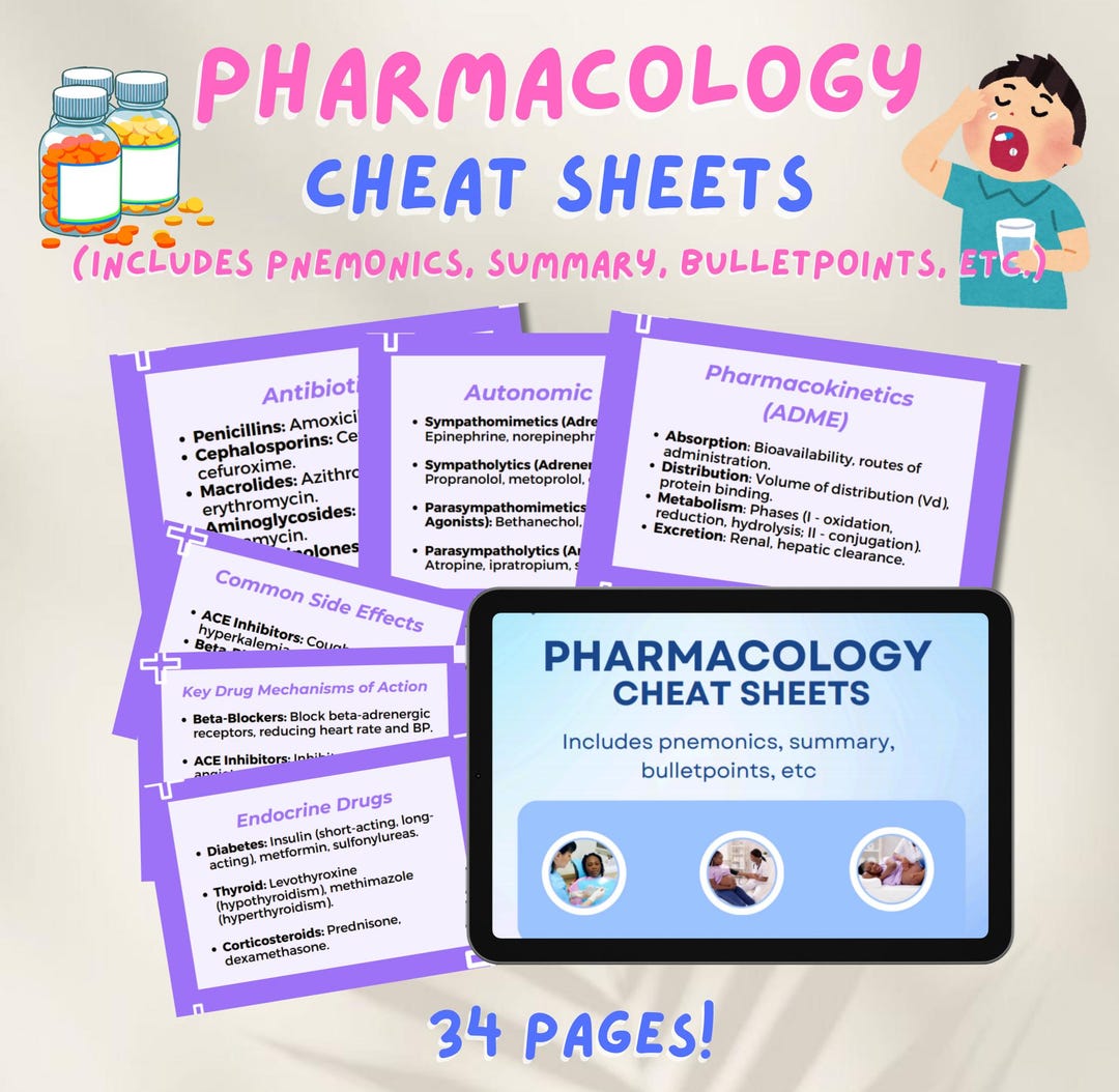 Pharmacology Cheat Sheets Printable Nursing Notes Pharmacology Drug ...
