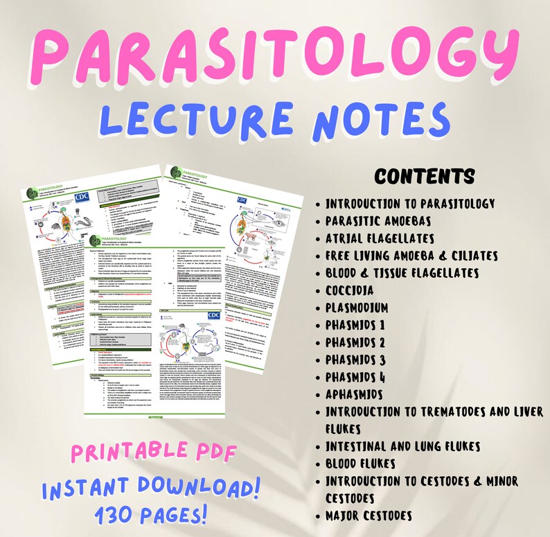 Parasitology Lecture Notes With Flashcards Medical Technology Notes Printable Summary Of Medtech