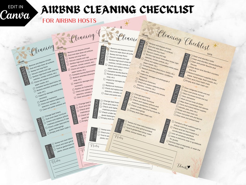 Airbnb Cleaning Checklist, Household Planner Printable, Editable Canva ...