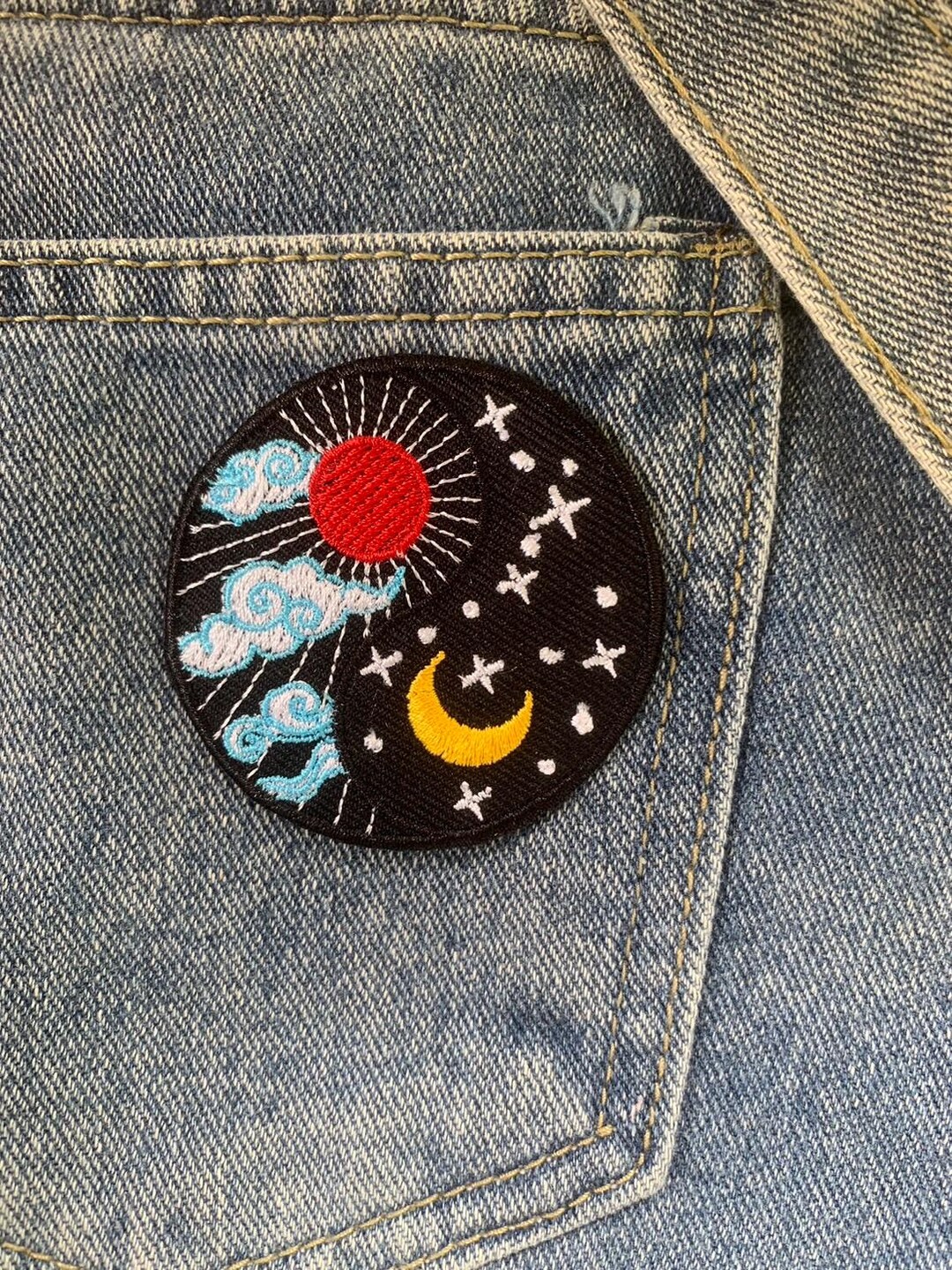 Day and Night Iron on Patch , Sew on Embroidered Patch Appliqués , Hook ...