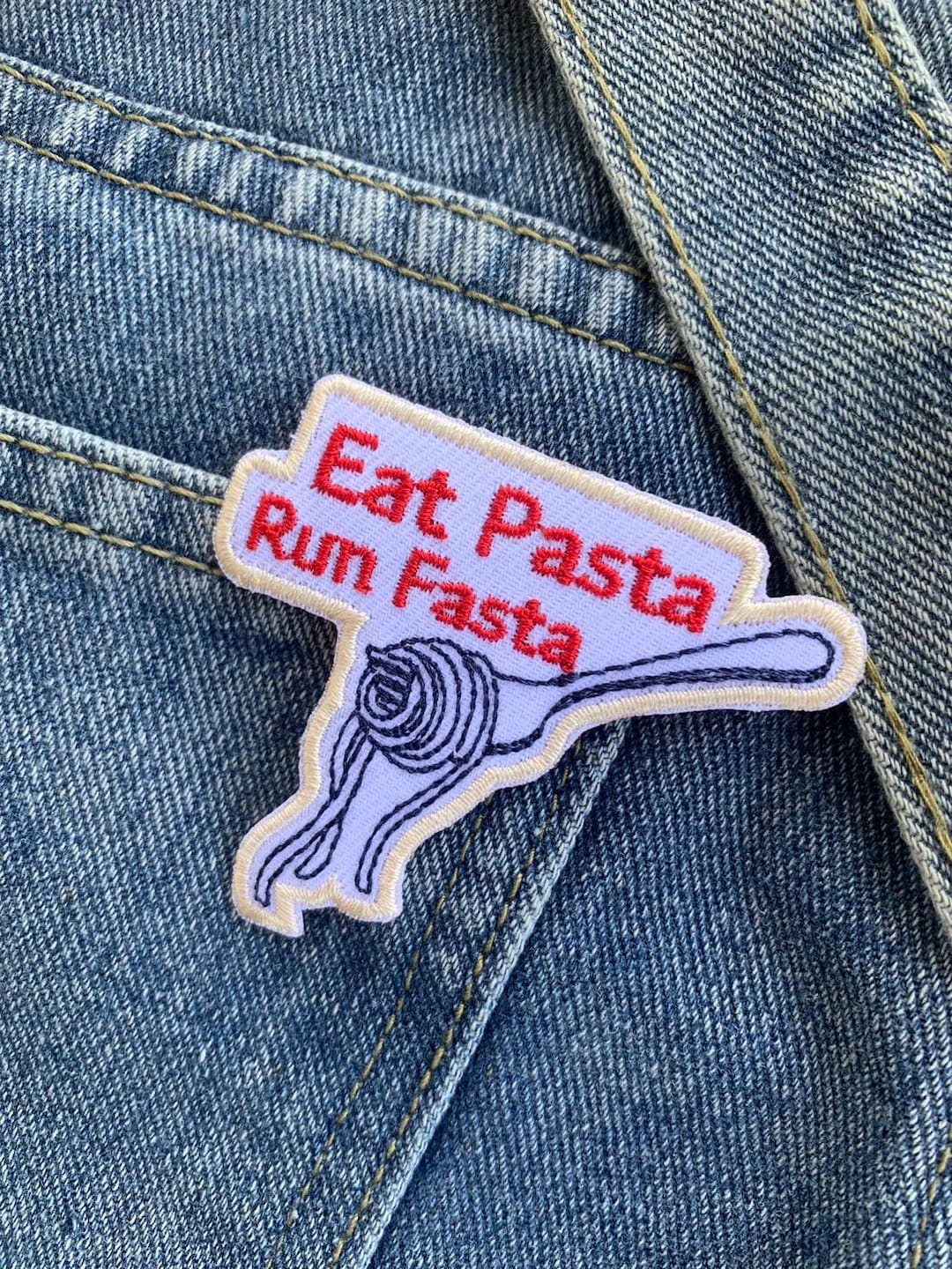 Eat Pasta Run Fasta Iron on Patch , Sew on Embroidered Patch Appliqués ...