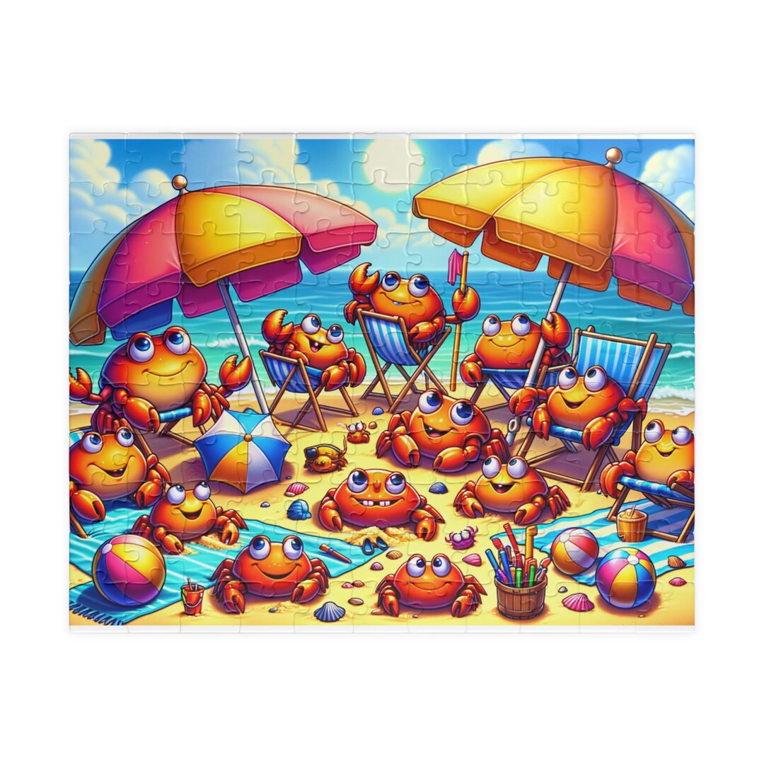 Beach Themed Crab Puzzle Cute Cartoon Jigsaw Puzzle 110, 252, 520, 1014 ...