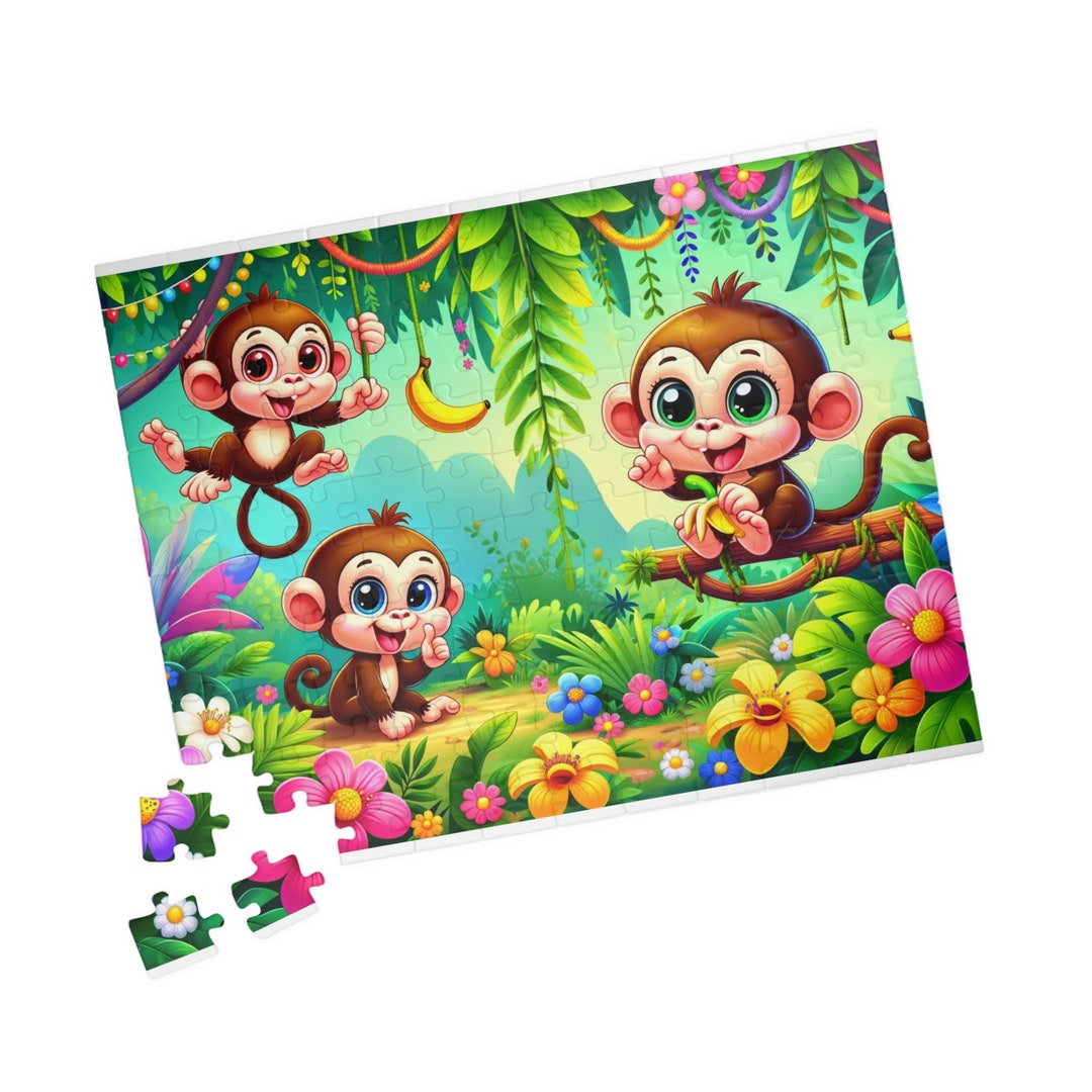 Cartoon Monkey Puzzle Jungle Themed Puzzle Jigsaw Puzzle 110, 252, 520 ...