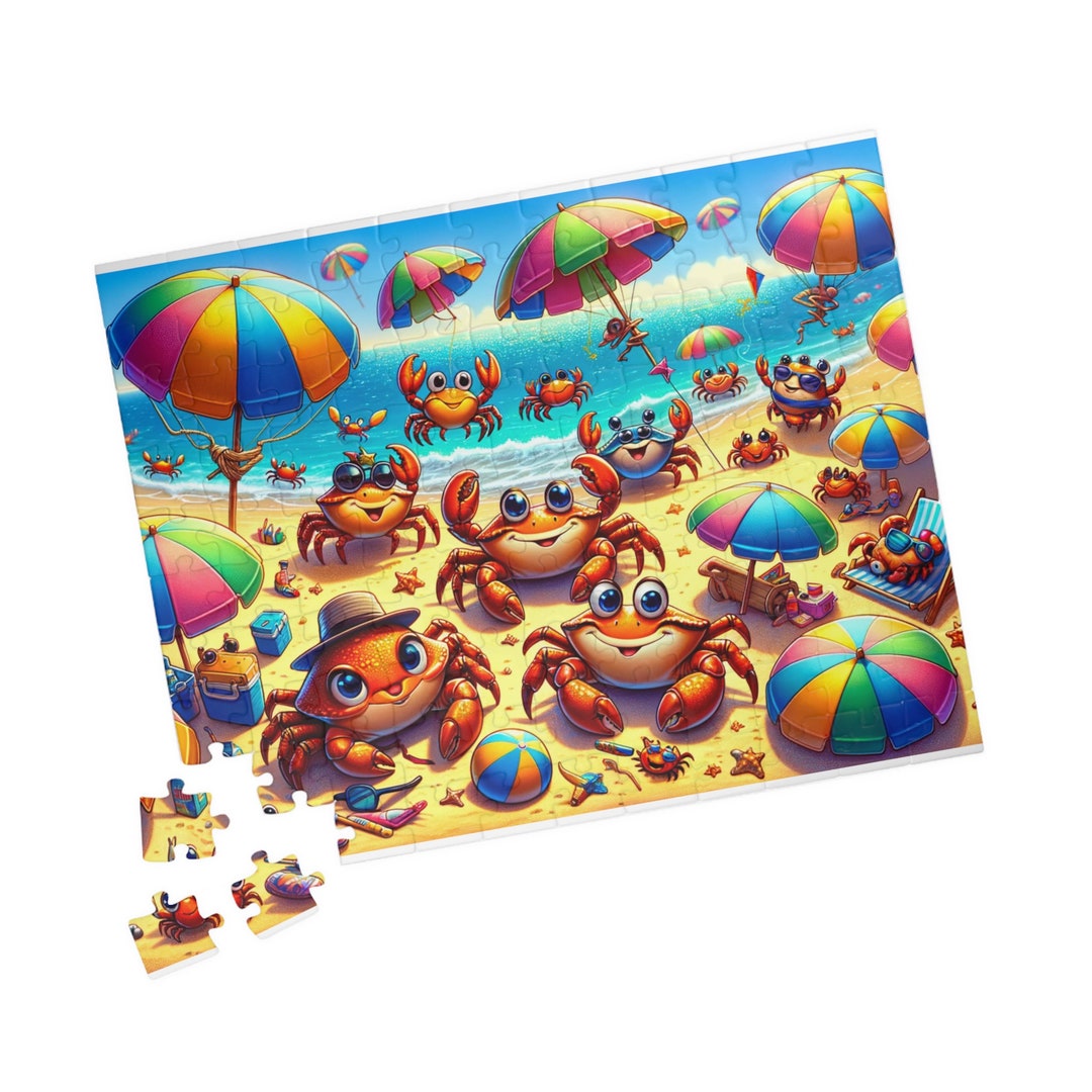 Crab Themed Beach Puzzle Cartoon Jigsaw Puzzle 110, 252, 520, 1014 ...