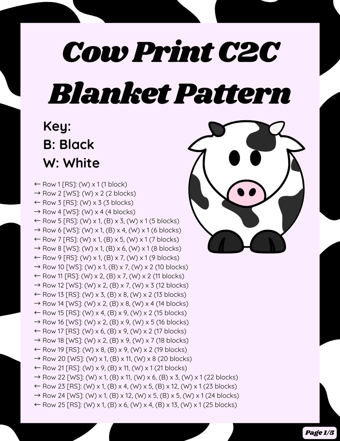 Cow Print C2C Blanket Pattern - Etsy