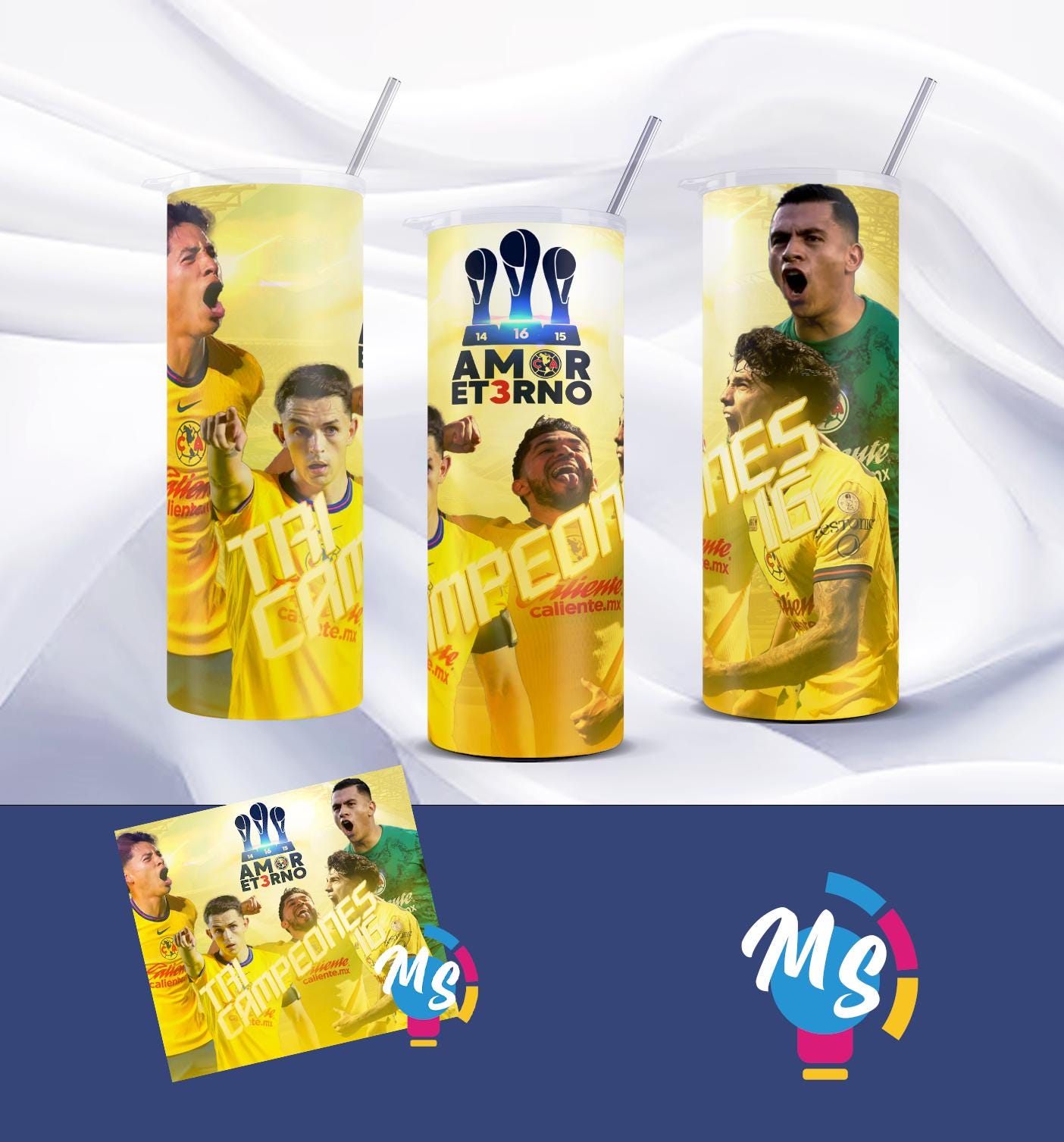 Club America PNG Wrap for 20 Oz Skinny Tumbler, TRI-TIME CHAMPION ...