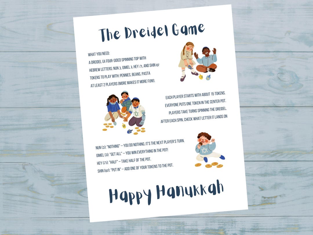 How to Play the Dreidel Game Printable Card Hebrew Jewish Digital ...