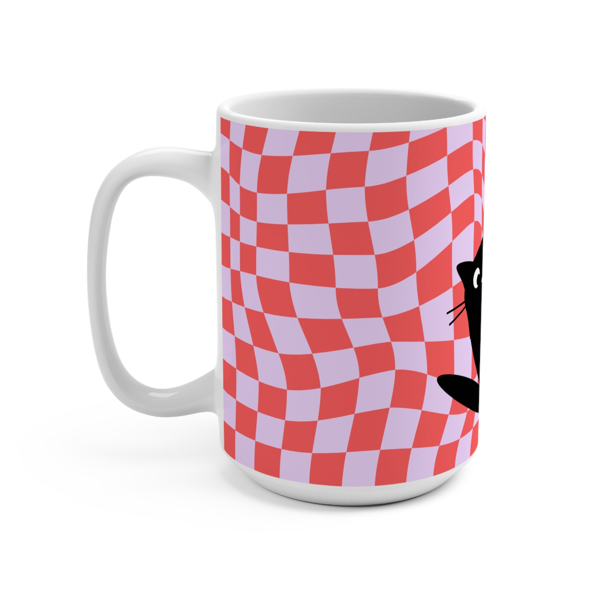 Chatool Means Cat in Hebrew With Cute Black Cat on Wavy Checkerboard ...