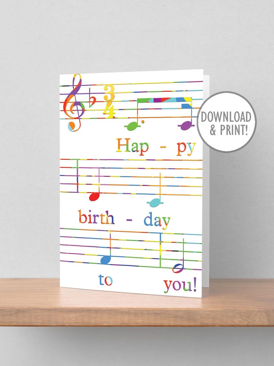 Happy Birthday Card, Music Notes, Instant Download PDF, 5"x7" (A7) and ...