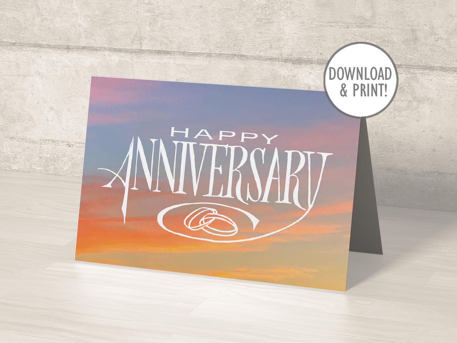 Happy Anniversary Printable Card, Hand Lettering, Instant Download PDF ...