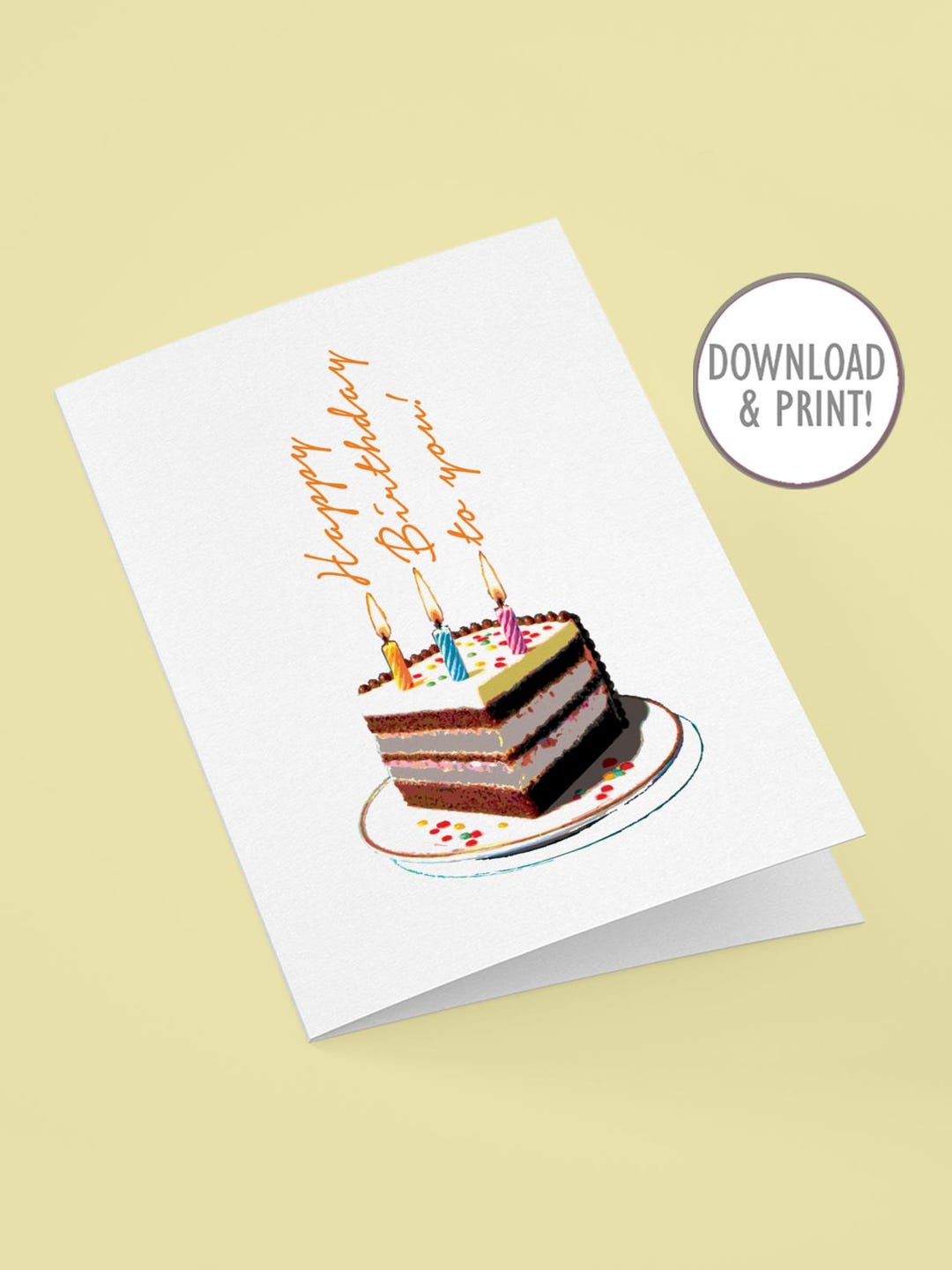 Happy Birthday Cake Card: Printable PDF With Envelope (5x7 & 4.25x5.5 ...
