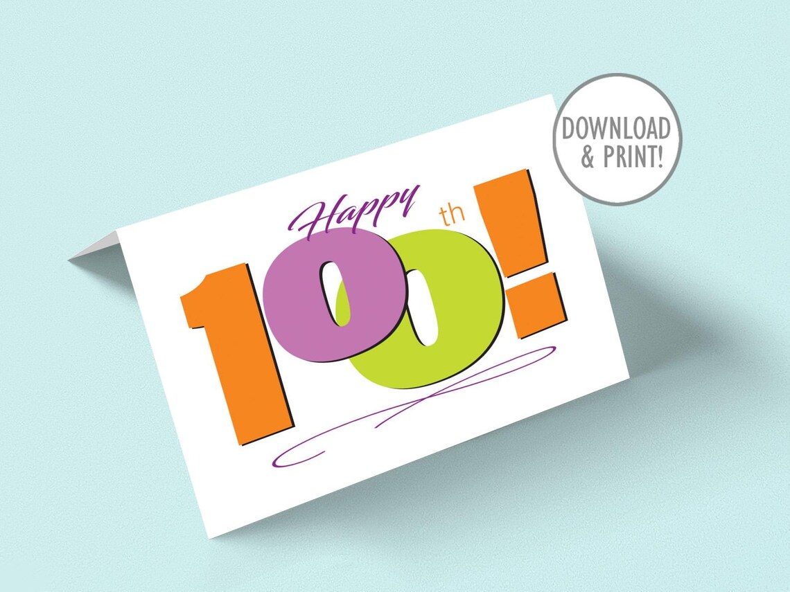 100th Birthday Card Printable: Colorful Milestone Design (PDF) - Etsy