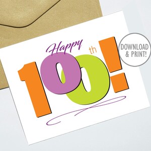 100th Birthday Card Printable: Colorful Milestone Design (PDF) - Etsy