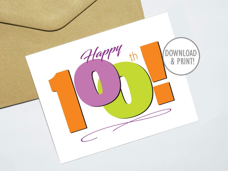 100th Birthday Card Printable: Colorful Milestone Design (PDF) - Etsy
