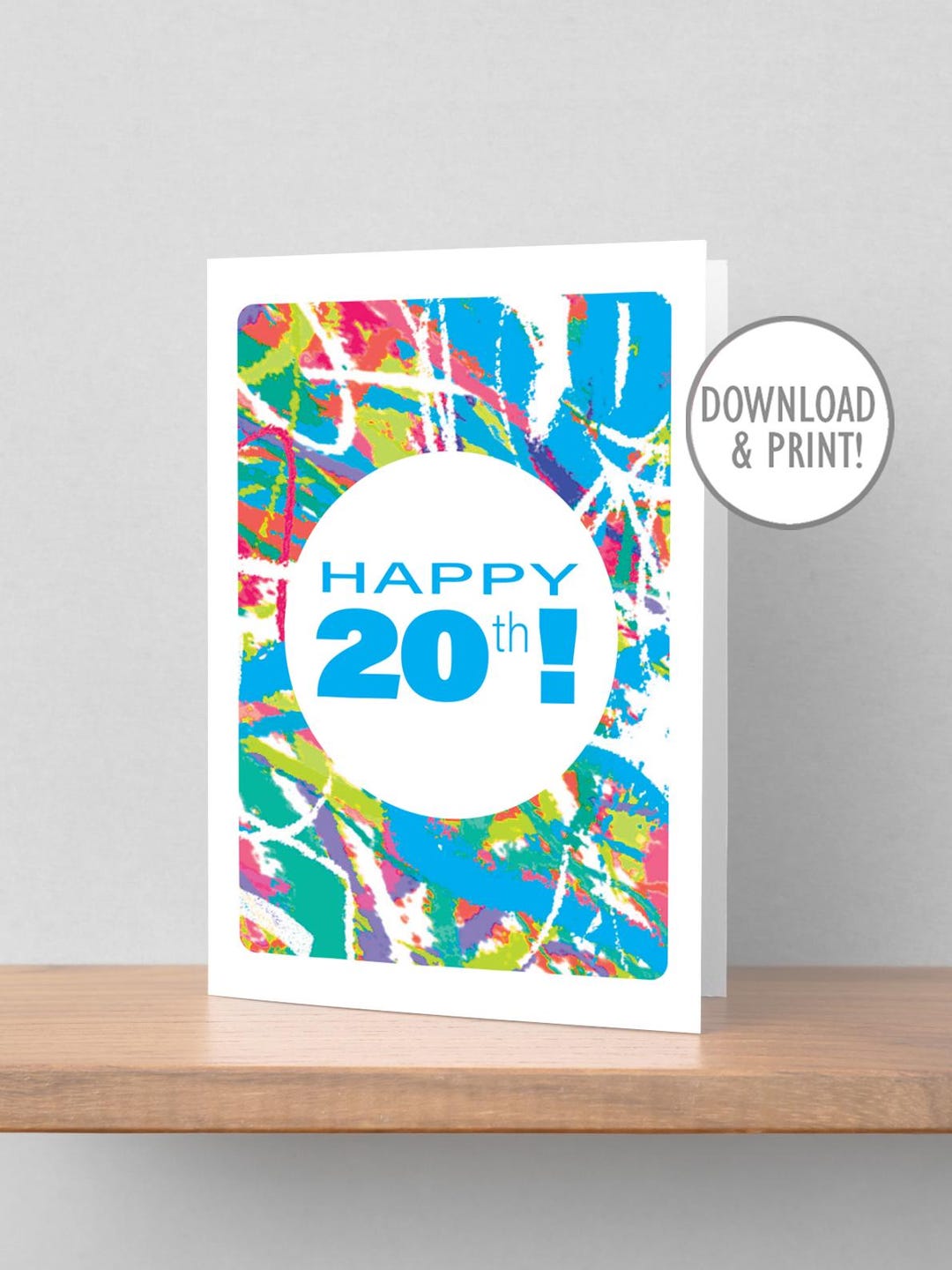 20th Birthday Card Printable: Colorful Design (digital Download) - Etsy