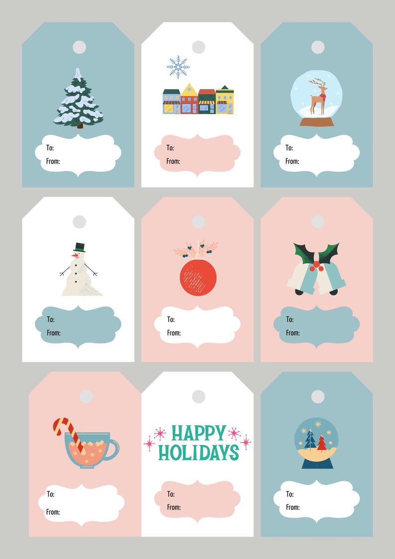 Printable Christmas Gift Tags Set of 10 Holiday Gift Tags Christmas ...