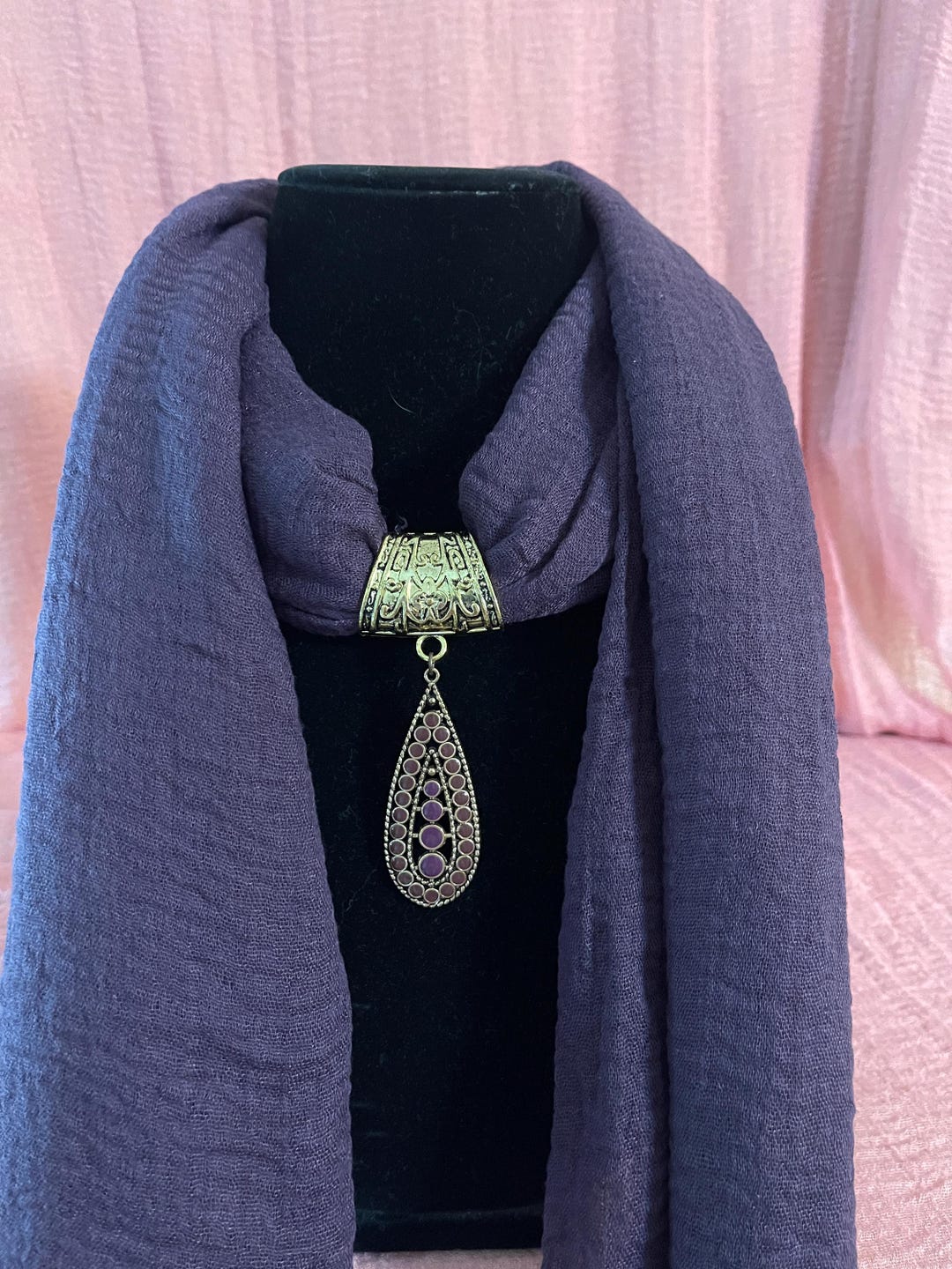 Gold Tone Teardrop Scarf Slide Pendant With Purple Circles - Etsy